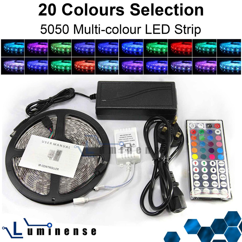 [Luminense] RGB 5050 Waterproof LED Strip 5M with 44 button remote ...