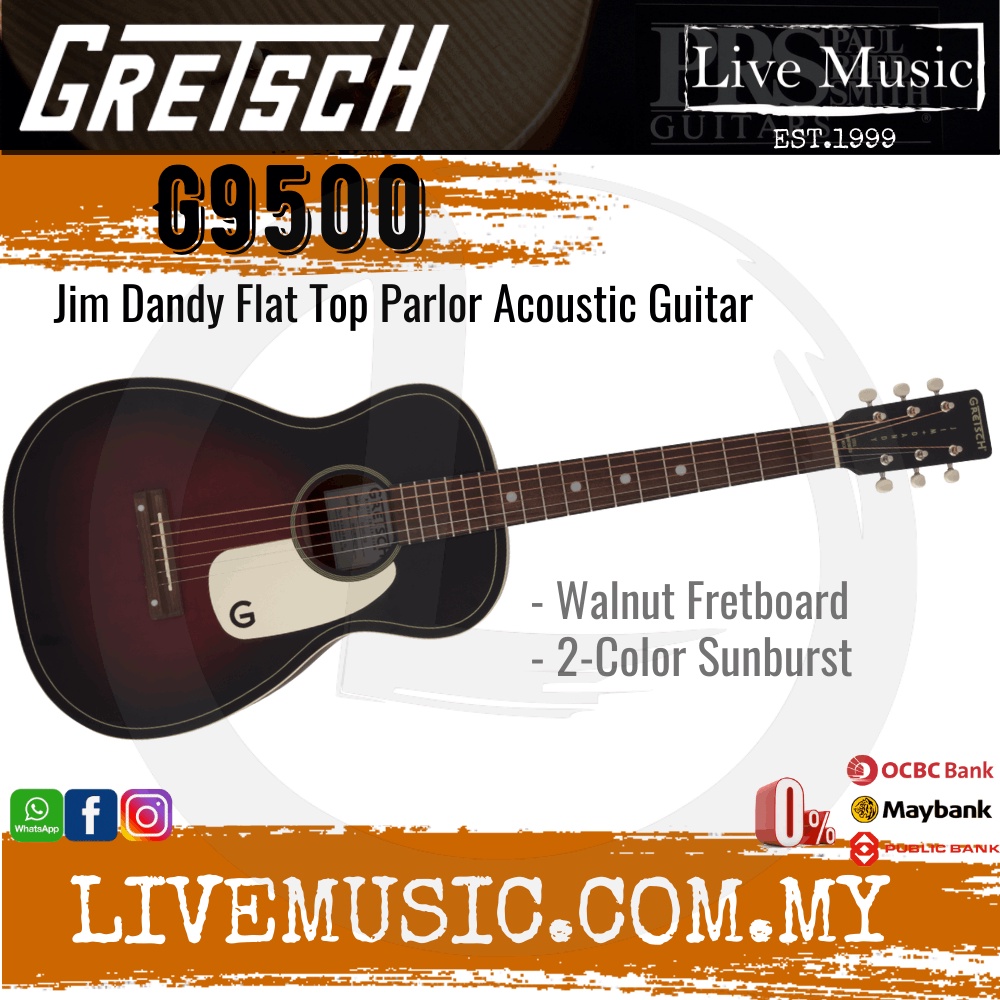 Gretsch G9500 Jim Dandy Flat Top Parlor Acoustic Guitar, 2-Colour ...