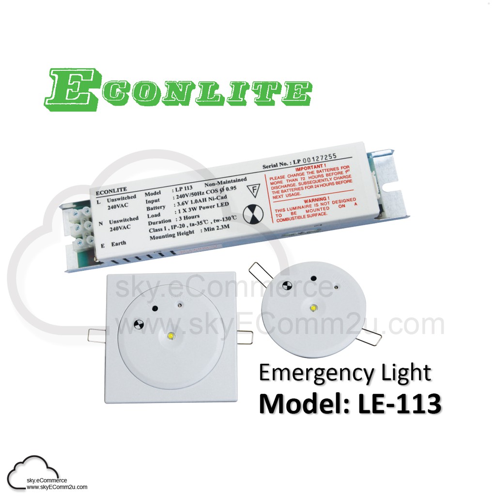ECONLITE EMERGENCY LIGHT LP113 LP-113 LP 113 SELF-CONTAINED EMERGENCY ...