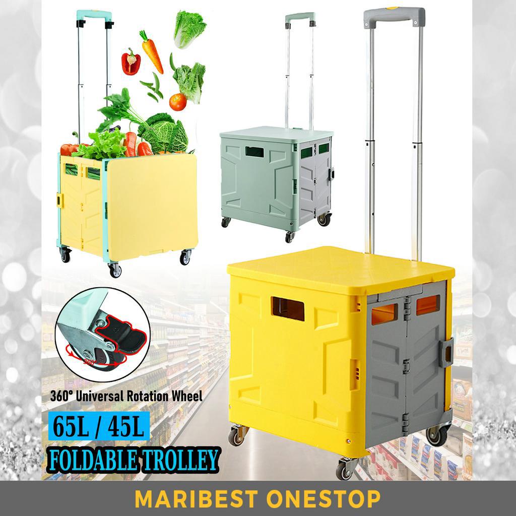 65L/ 55L Extra Large Folding Shopping Cart Trolley With Lid 100Kg Load ...