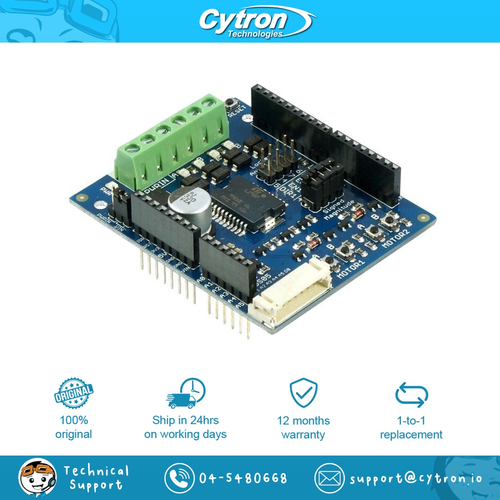 Cytron Motor Driver 0.8A (Max 2A) 5-26V 2 Channels Shield For Arduino ...