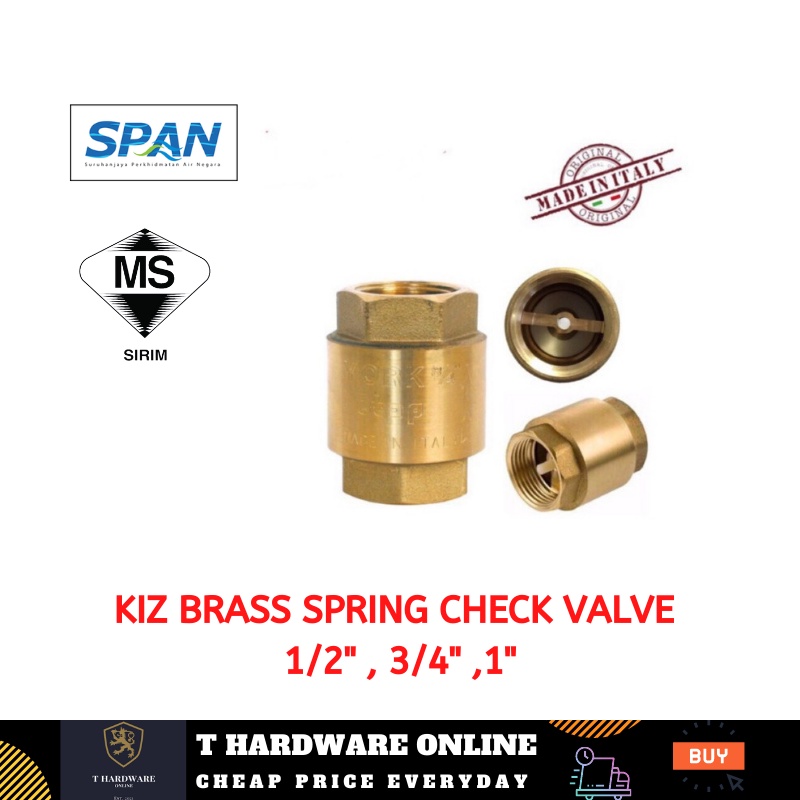 KIZ BRASS SPRING CHECK VALVE / NON-RETURN VALVE (MADE IN MALAYSIA ...