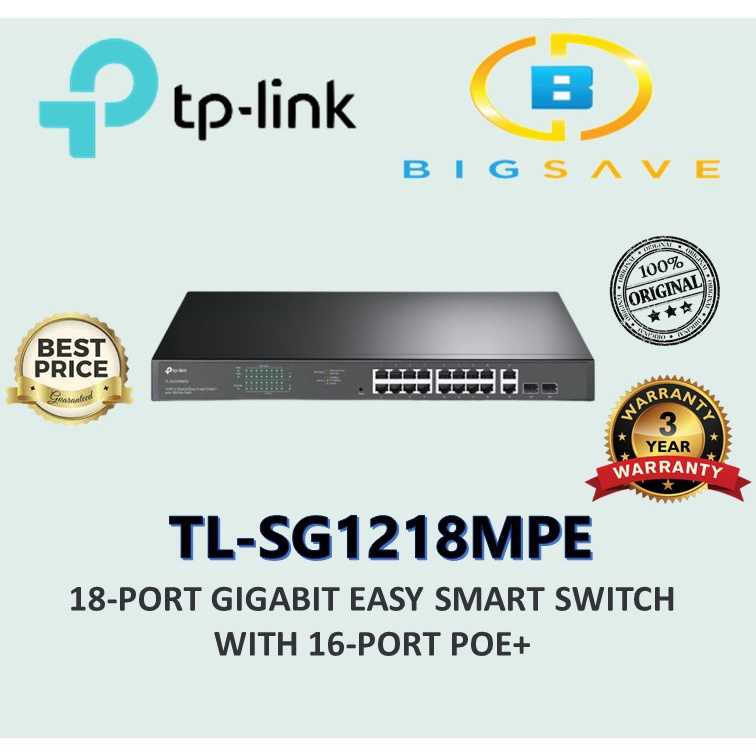 TP-LINK TL-SG1218MPE 18 PORT GIGABIT EASY SMART SWITCH WITH 16-PORT POE+ | Shopee Malaysia