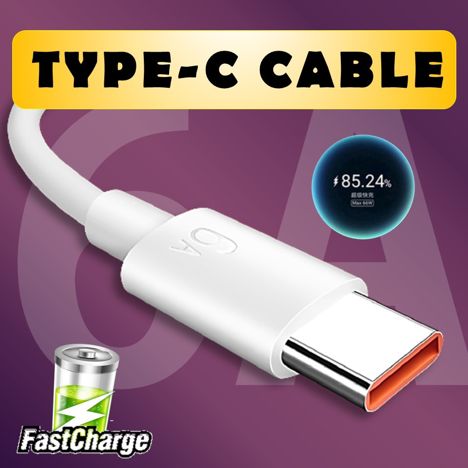 6A Cable Super Charge 6A Quick Charger Cable Kabel 6A Type C Data USB ...