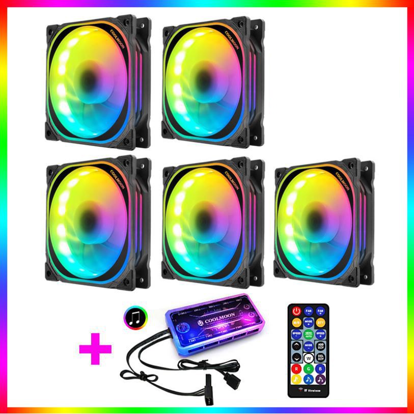 Set of 5 Cooling Fans, Coolmoon U1 Led RGB Fan Case - Includes Main ...