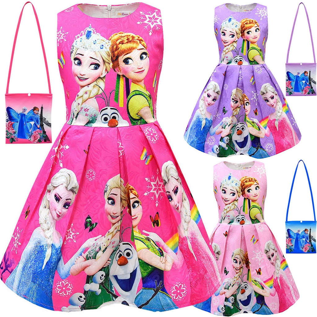 2022 New Summer Frozen 2 Girls Dress Cartoon Elsa Anna Casual Princess ...