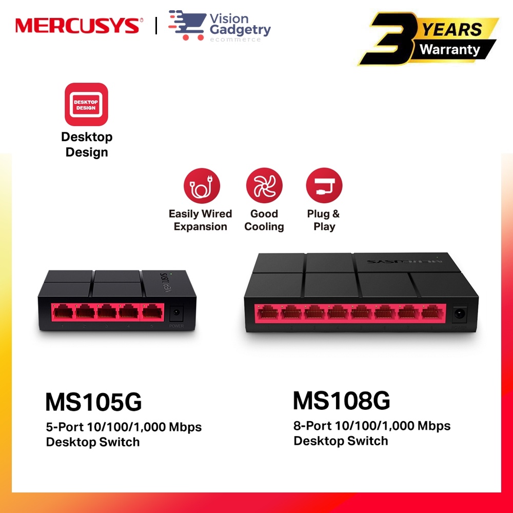 Mercusys MS105G MS108G 5/8 RJ45 Port Gigabit 10/100/1000Mbps Desktop ...