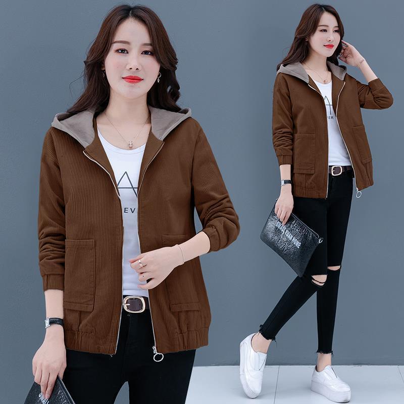 Corduroy Women's Jacket Short Hoodie Jackets Zipper Korea Style Fashion ...