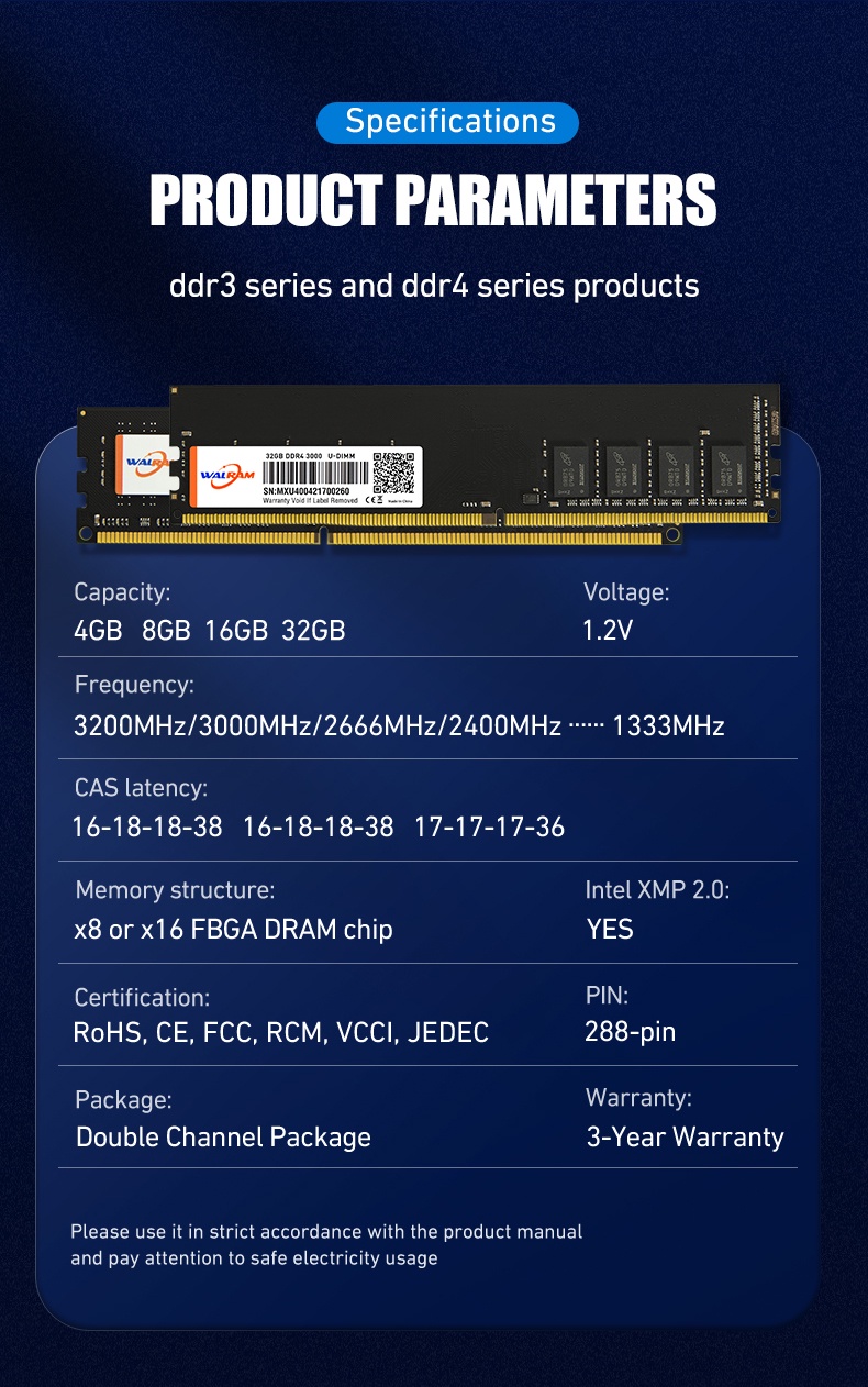 Walram UDIMM RAM 240pin 1.5V Memory Desktop Memory for PC (8GB/4GB DDR3 ...