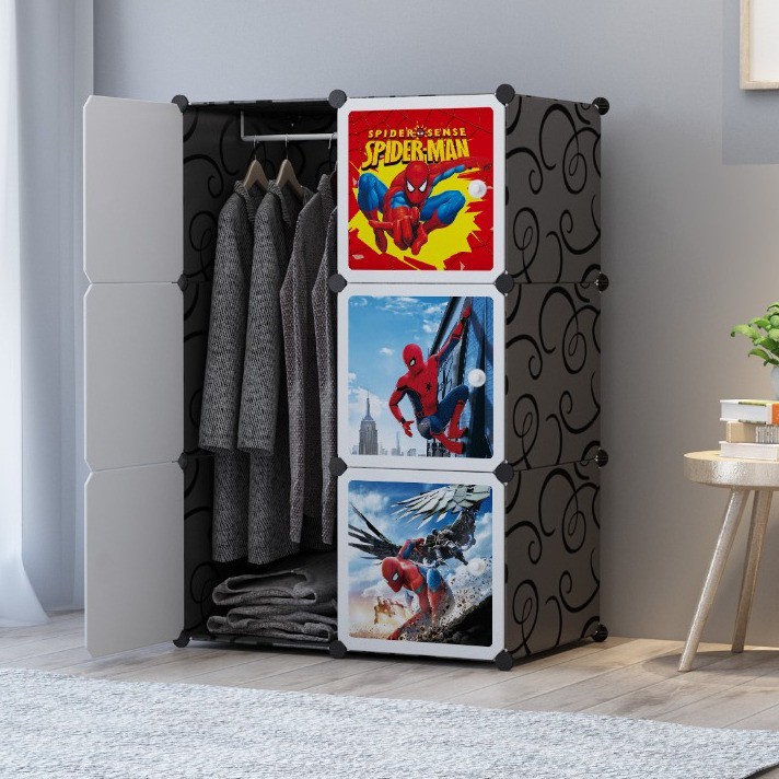 [READY STOK] NEW SPIDERMAN BLACK 6C DIY Rack Storage Cabinet Wardrobe ...