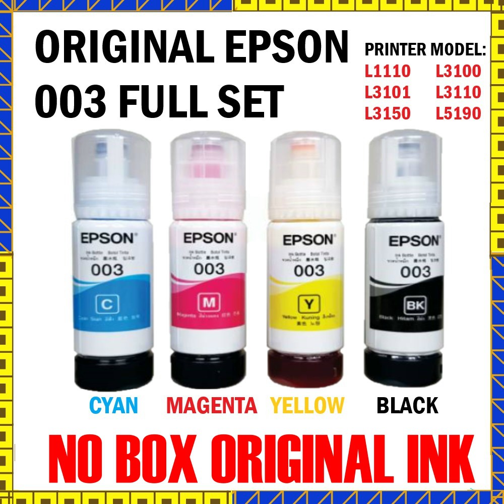 NO BOX ORIGINAL EPSON 003 REFILL INK - L3210 L3250 L3256 L1110 / L3100 ...