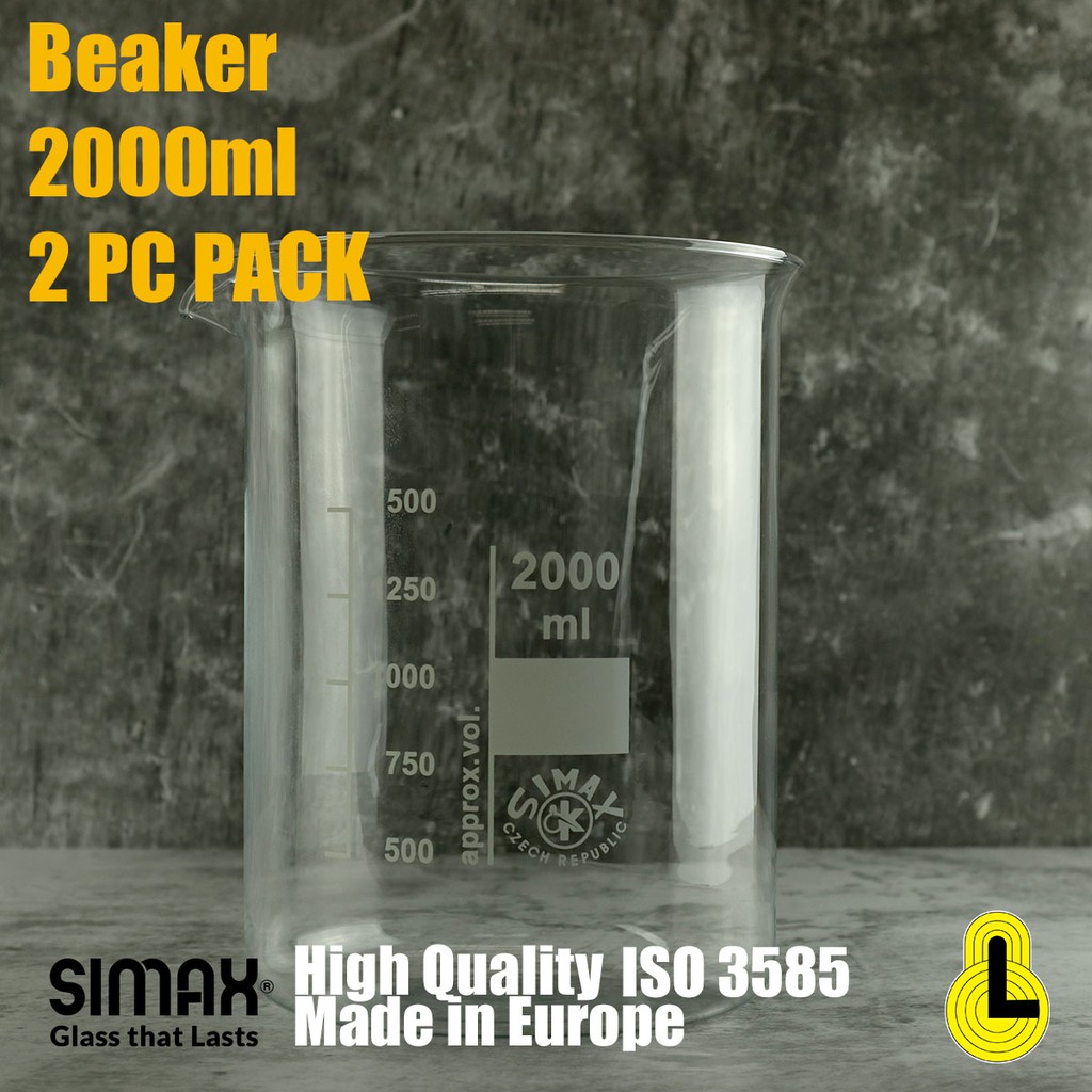 Beaker Borosilicate Glass low form, with spout, 2000ml, 2 pcs/pack Simax | Shopee Malaysia