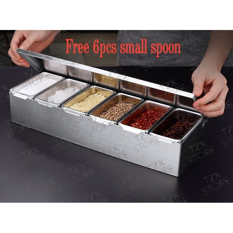 [FREE GIFT] stainless steel 6 compartment condiment /seasoning ...