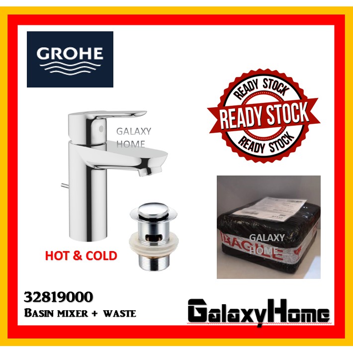 GROHE 32819000 BAUEDGE SINGLE-LEVER HOT AND COLD BASIN MIXER S-SIZE ...