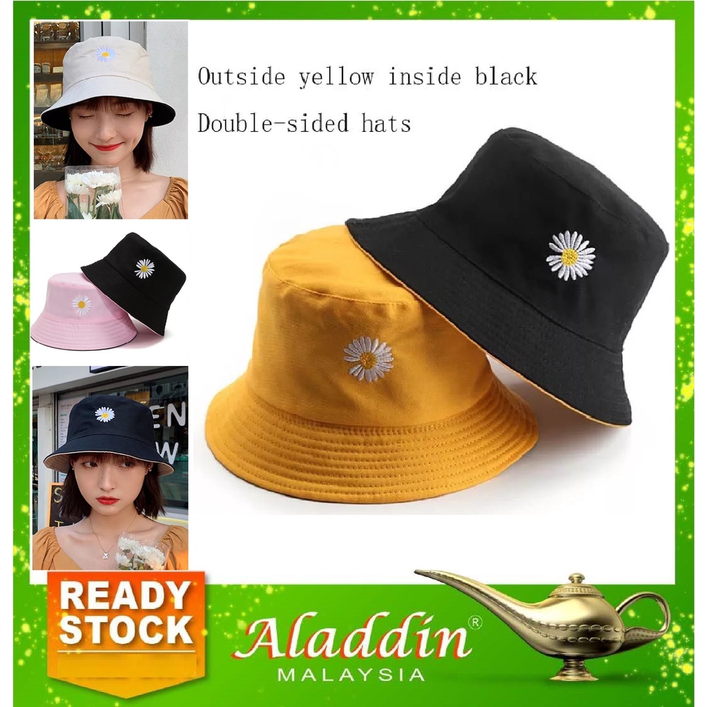 Aladdin Women Bucket Fishing Hats Daisy Smile Cap Double-sided Wear ...