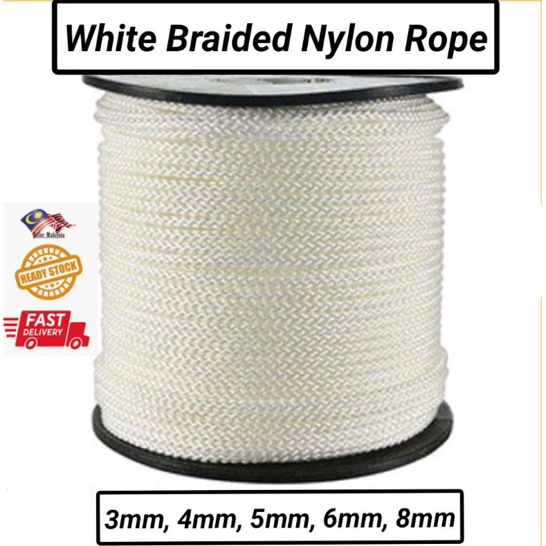 WHITE BRAIDED NYLON ROPE (3MM, 4MM, 5MM, 6MM, 8MM) NYLON TWINE NYLON STRING | Shopee Malaysia