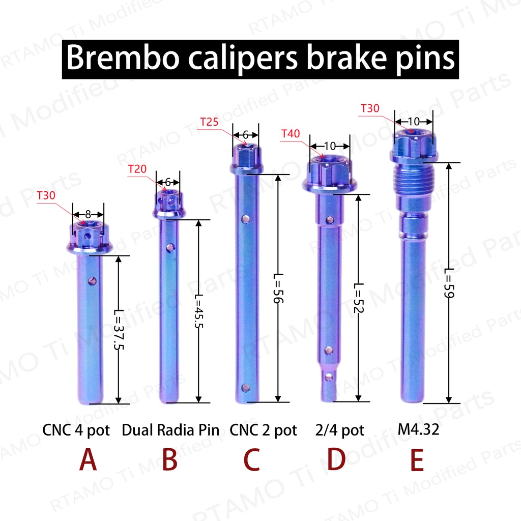 RTAMO Titanium Gr5 Brake Pad Pin Brembo P34 P4 M3 M4 Brembo Billet HPK ...
