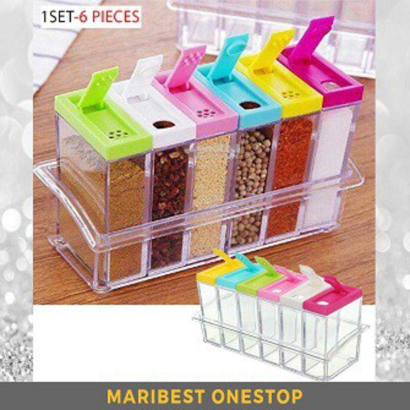 Bekas Simpanan Rempah Perkakas Dapur 6PCS/SET Spice Rack Spice Storage Container Condiment ...