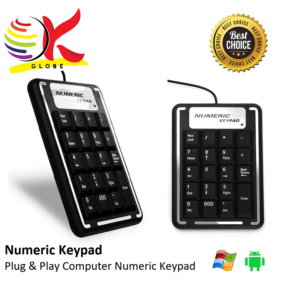 USB WIRED PORTABLE NUMERIC KEYPAD WITH 19 NUMBER KEYS , PLUG & PLAY ...