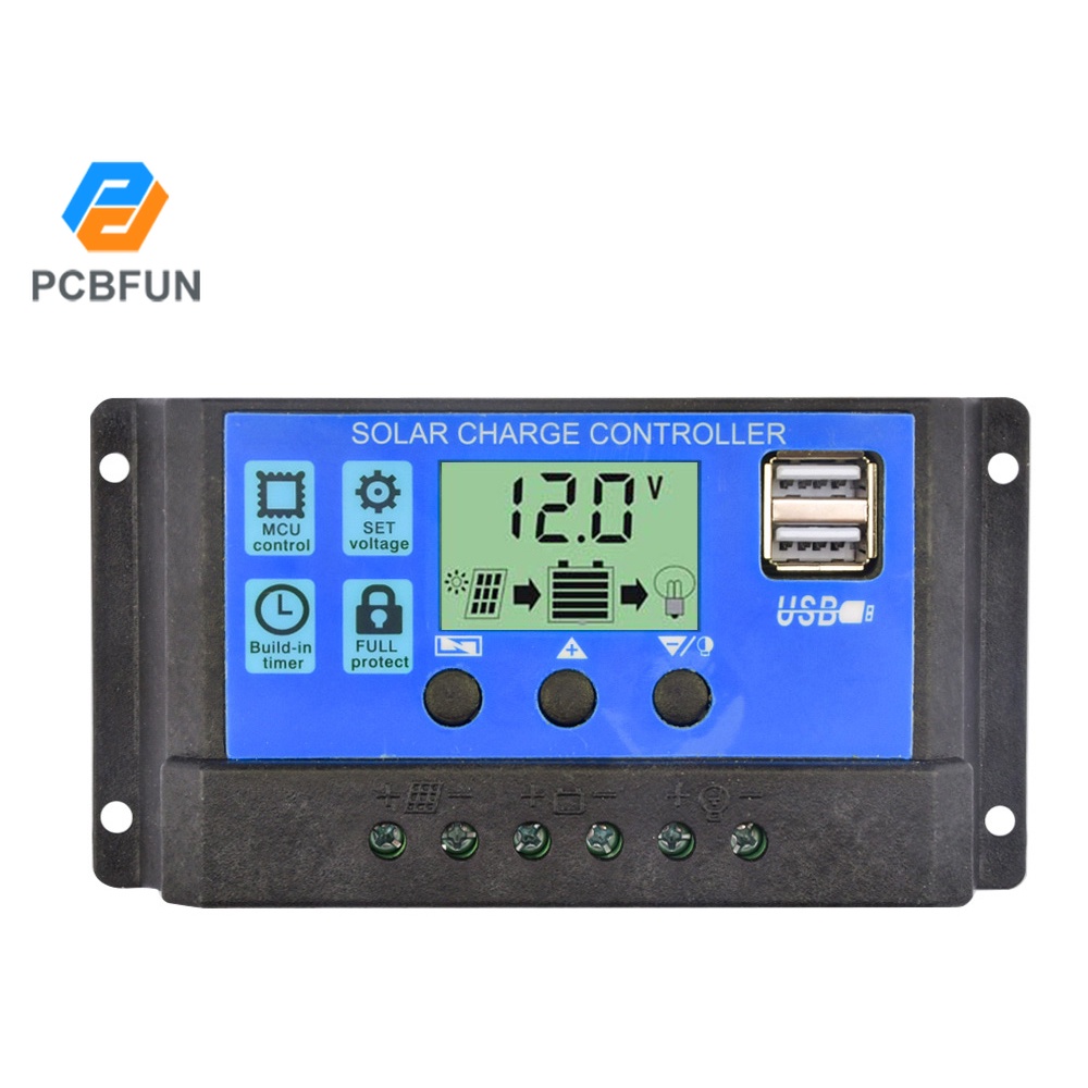 Pcbfun Solar Panel 10A 20A 30A Battery Charge Controller LCD Regulator Dual USB 12V/24V | Shopee ...