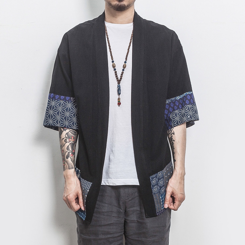 Kimono Men Cardigan Streetwear Yukata Male Shirt Haori Mens Kimono Shirt Traditional Japanese ...