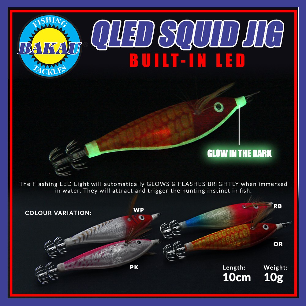 Bakau Qled Squid Jig BQS 100 Glow In the Dark Lure Fishing Lure ...