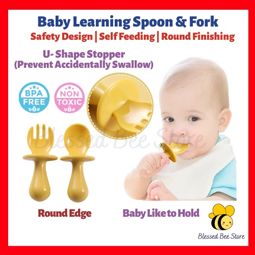 Baby Self Feeding Spoon & Fork Set Baby Feeding Spoon and Fork Set Baby ...