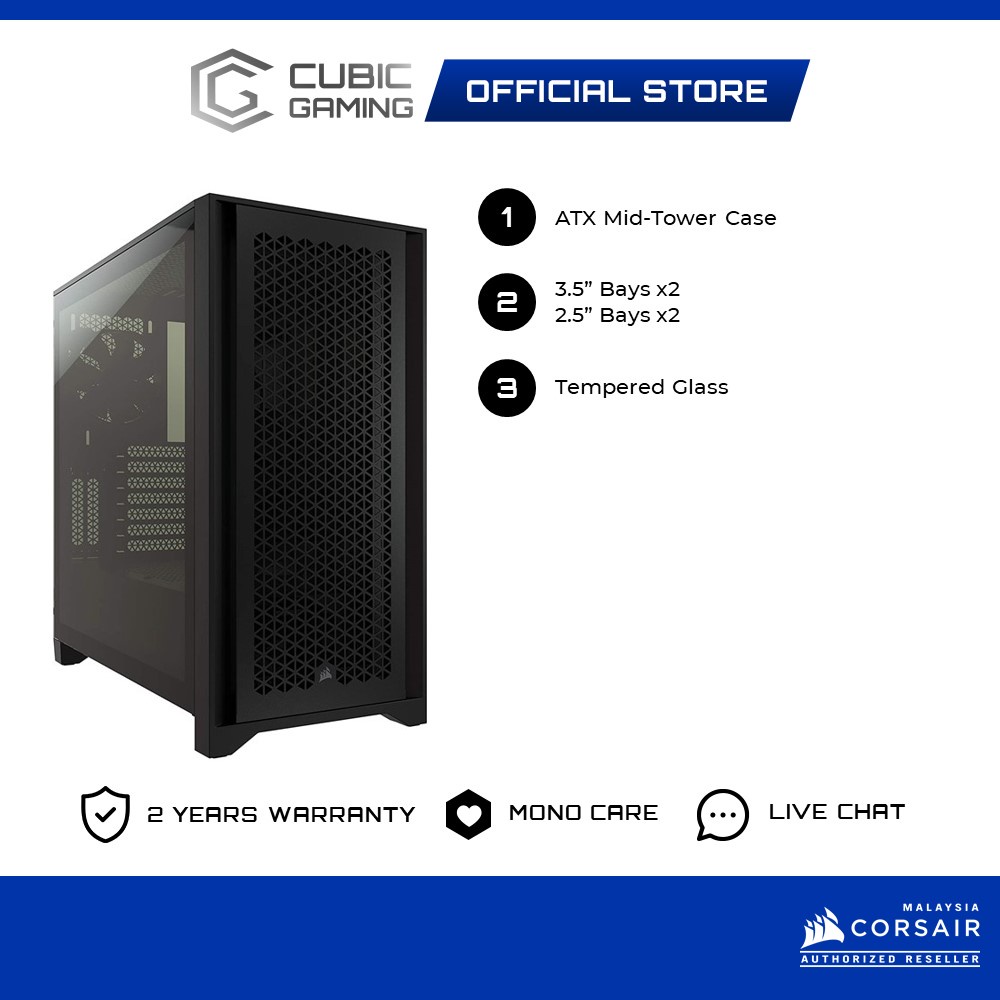 CORSAIR 4000D/ iCUE 4000D RGB Airflow Tempered Glass Mid-Tower ATX ...