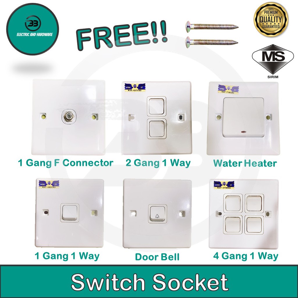 SIRIM】NZ Series Switch Socket (1 Gang 2 Gang 4 Gang Door Bell Water ...