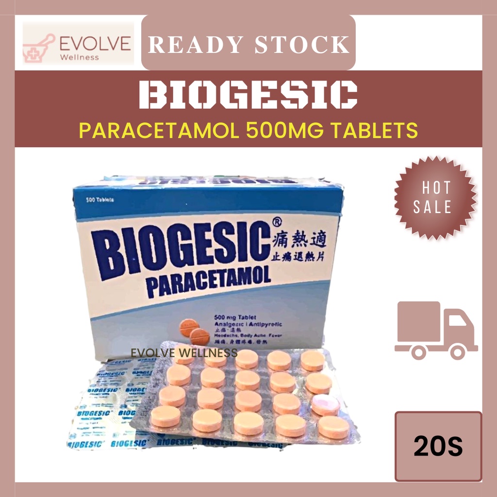 BIOGESIC PARACETAMOL 500MG TABLETS 20S PER STRIP - FOR FEVER & PAIN ...