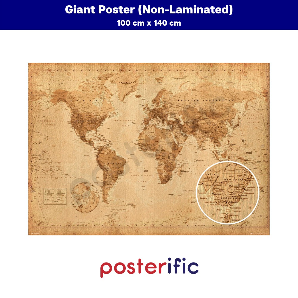 World Map (Antique Style) - Poster (100 cm X 140 cm) | Shopee Malaysia