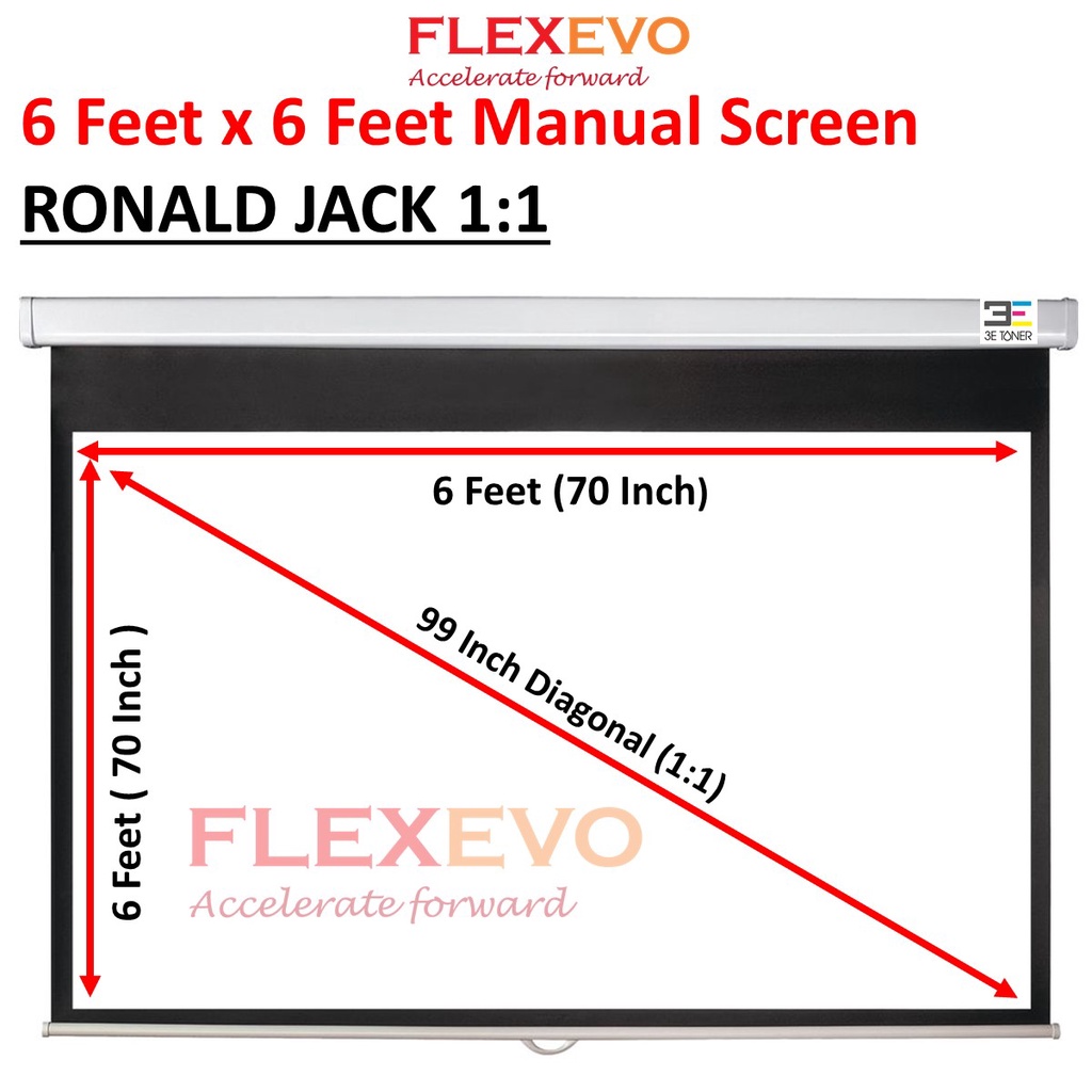 Ronald Jack Projector Screen 6x6 Manual Wall / Ceiling Ratio 1:1 6 Feet ...