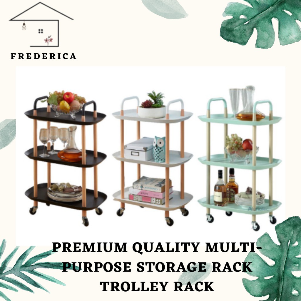 Luxury Nordic Trolley 3 tier wheel Trolley storage Rack living room ...
