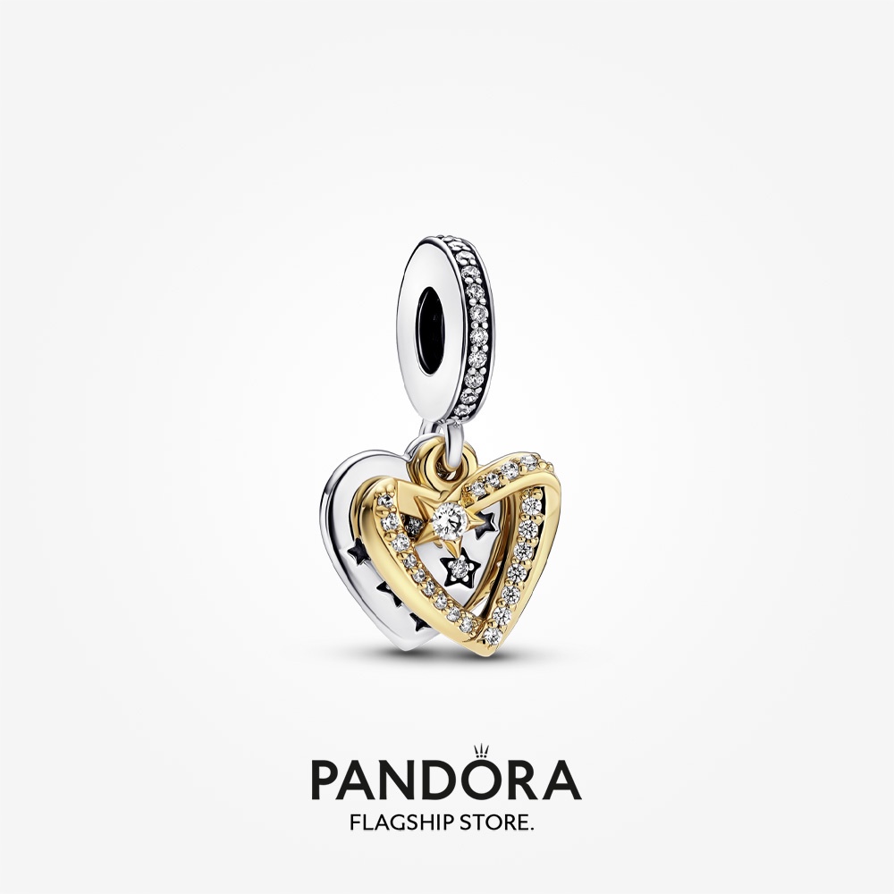 Pandora 14K Gold Plated Shooting Star Hearts Double Dangle Charm | Shopee Malaysia