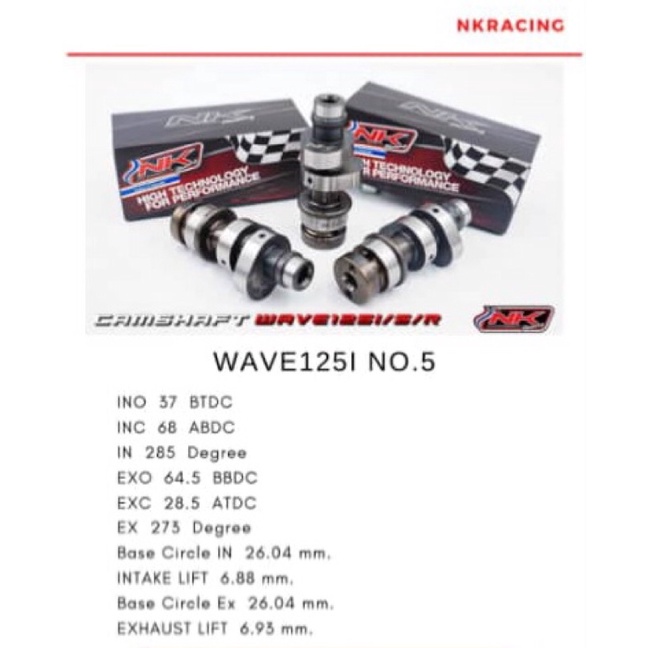 Wave125 & wave 125 Nk racing cam / high cam NO1 / V2 NO1 / NO3 / NO4 ...