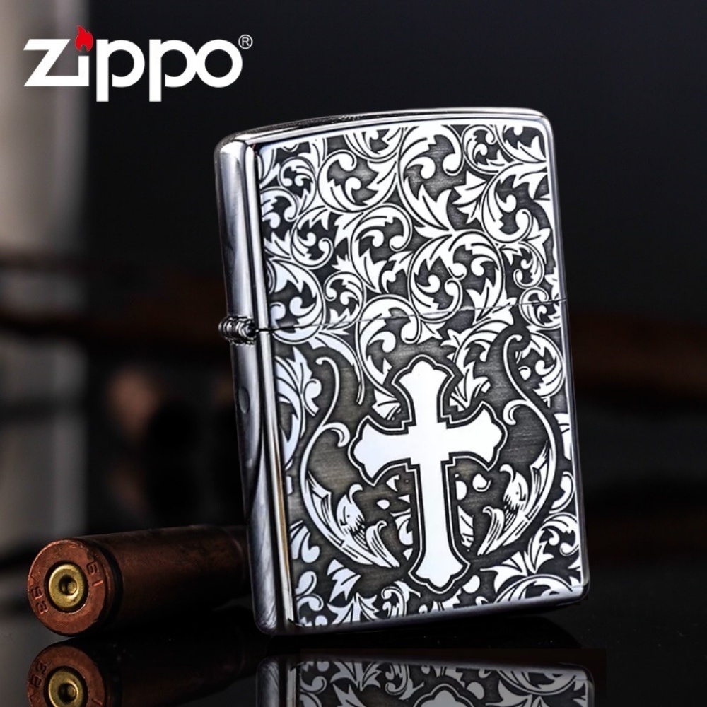 Brushed 200 Double Sided Craving Grass Tribal Cross Zippo Lighter ...