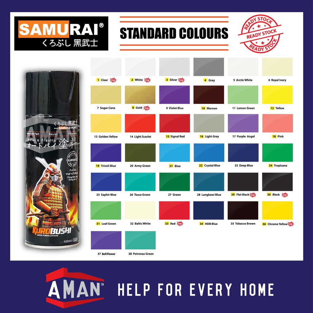 Samurai Spray Paint Standard Colour 400ml No: 1 to 20 | Shopee Malaysia