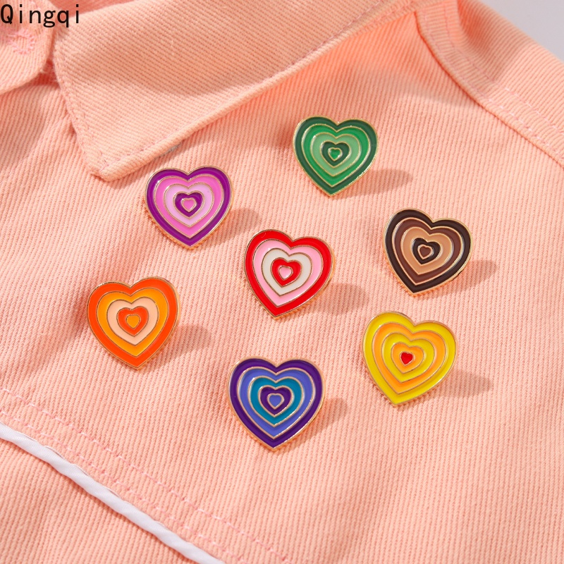 7 Style Gradient Enamel Pins Red Yellow Green Pink Heart Rainbow Brooch ...