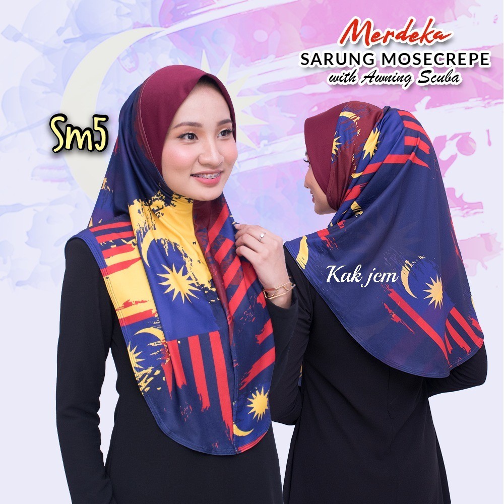 Goods in stock TUDUNG SARUNG MERDEKA 2021 material mossecrepe owning ...