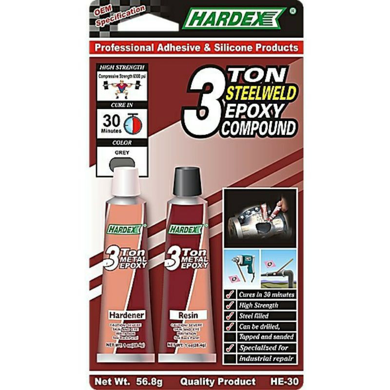 HARDEX 3 TON STEELWELD METAL EPOXY COMPOUND HE-30 56.8g | Shopee Malaysia
