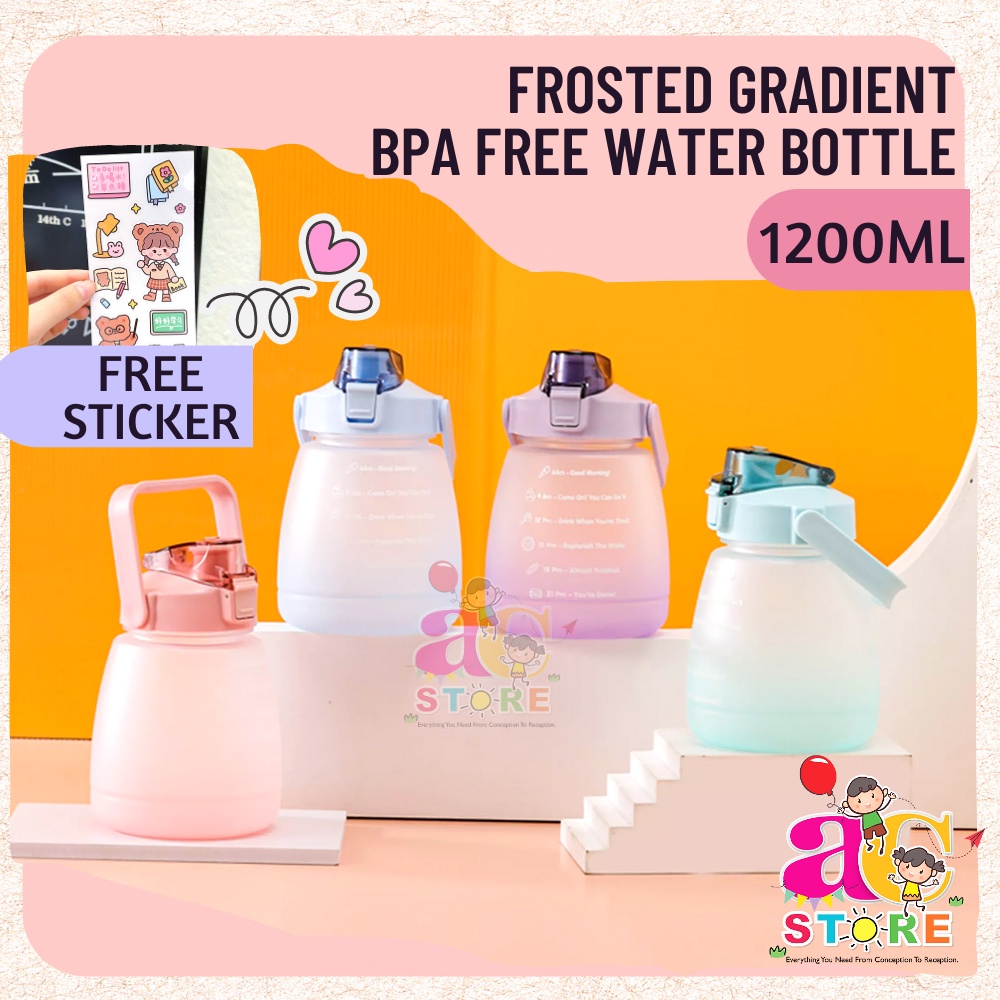 AC -1200ml Big Belly Gradient Color Water Bottle With Straw - Botol Air ...