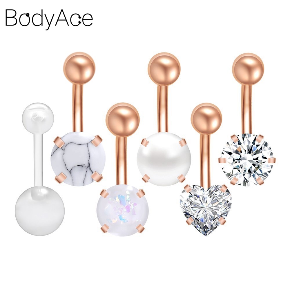 Bodyace 5-14 Pcs/lot Belly Ring Set Stainless Steel Anti Allergy Navel ...