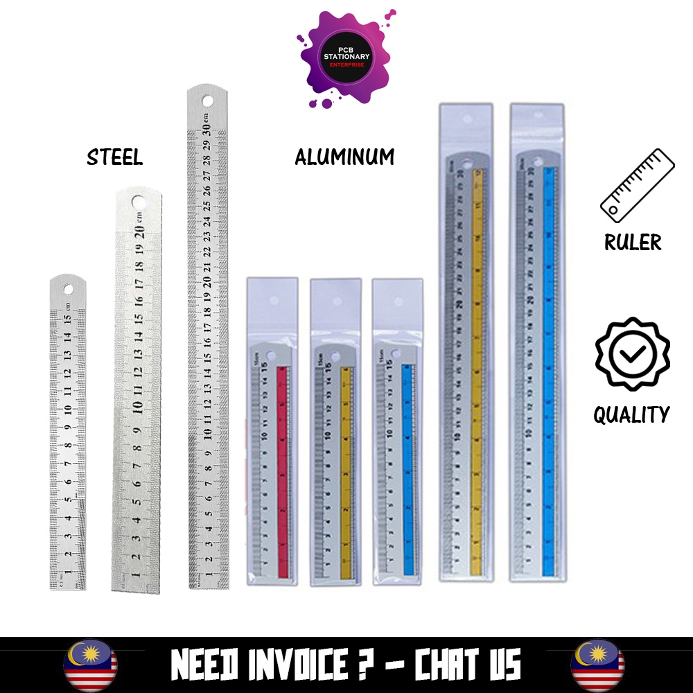 Stainless Steel Ruler Aluminum Ruler 15CM/30CM / 12'' / Pembaris Keluli ...