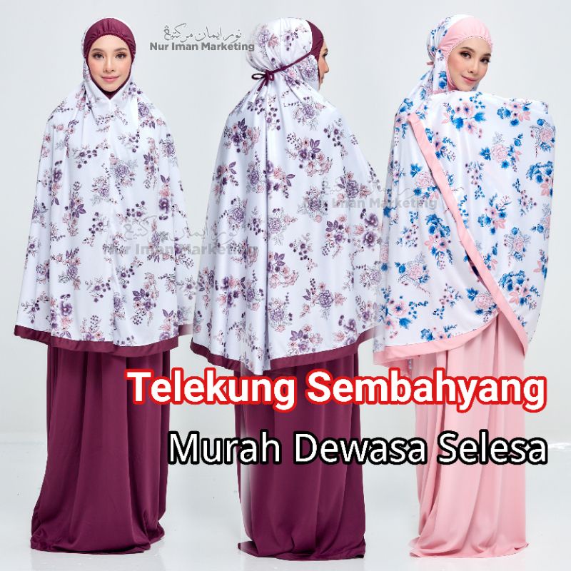 Telekung Kain Sembahyang Printed Corak Bunga Dewasa Murah Umrah Mukena ...