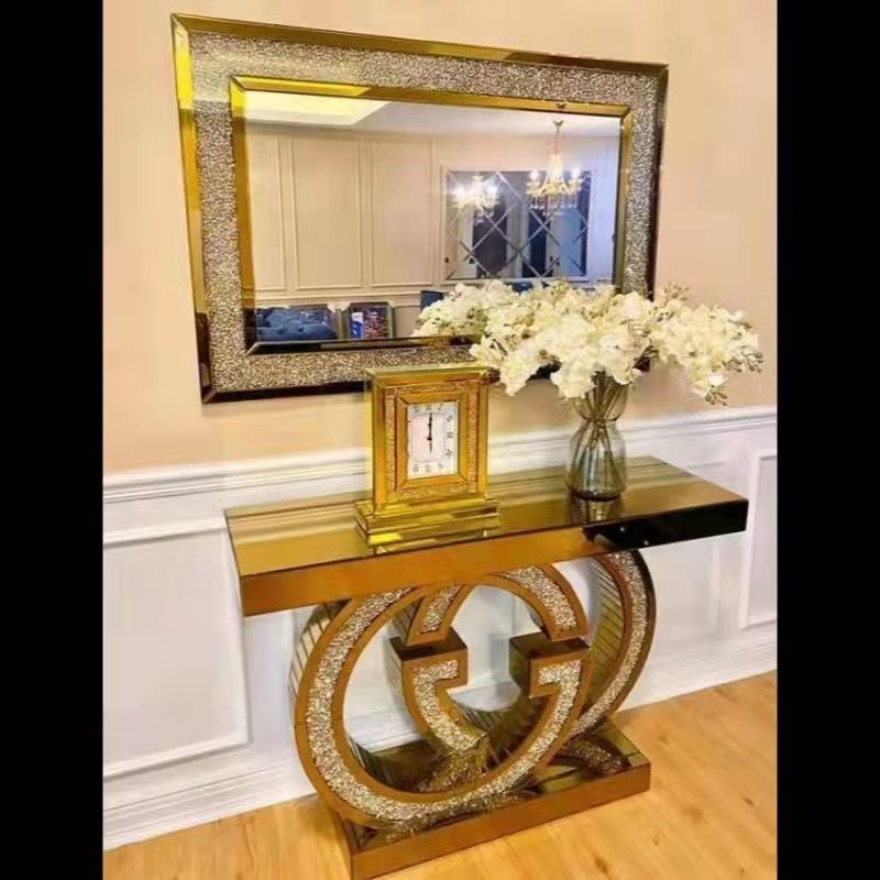 Luxury Diamond Console Table Set With Mirror Gucci / Channel / LV Meja ...