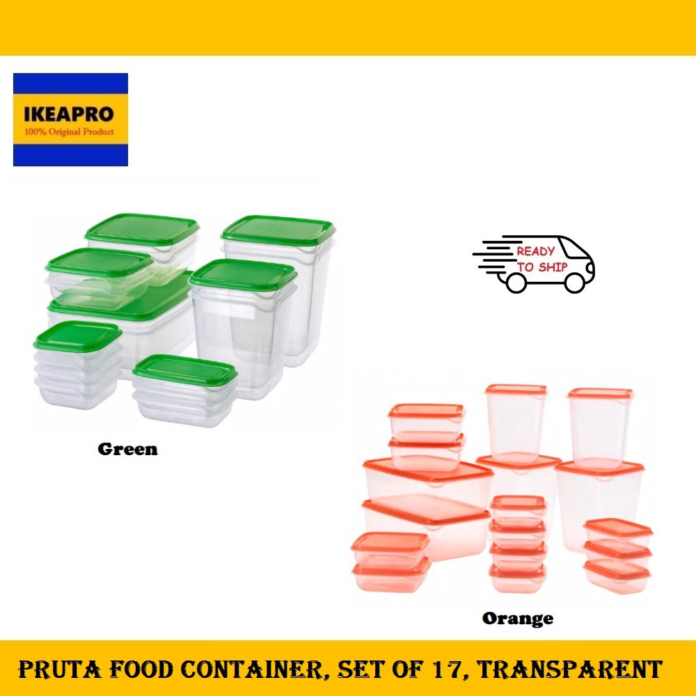💥READY STOCK💥 IKEA PRUTA Food Container, Set of 17, Transparent (Green ...