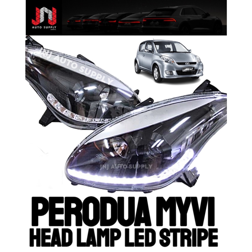 Perodua Myvi 2005 Head Lamp Projector Set Led Stripe Black | Shopee ...