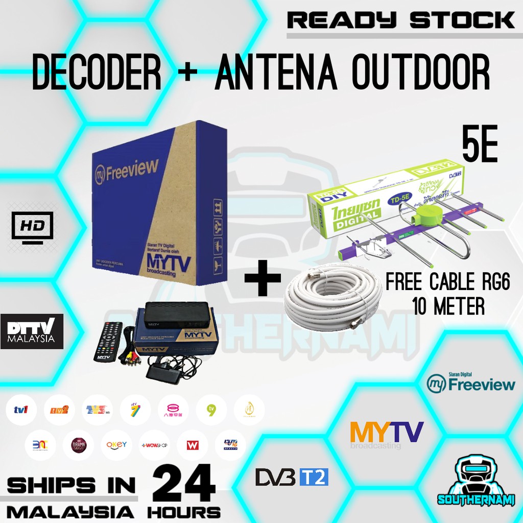 MYTV Decoder Fullset + OUTDOOR ANTENA MYFREEVIEW HDTV DVBT2 Malaysia ...
