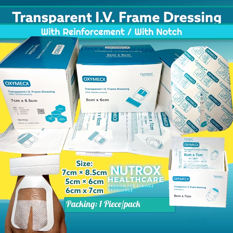 Oxymecx Transparent I.V. Frame Film Dressing (1 Piece) 6x7cm, 5x6cm ...