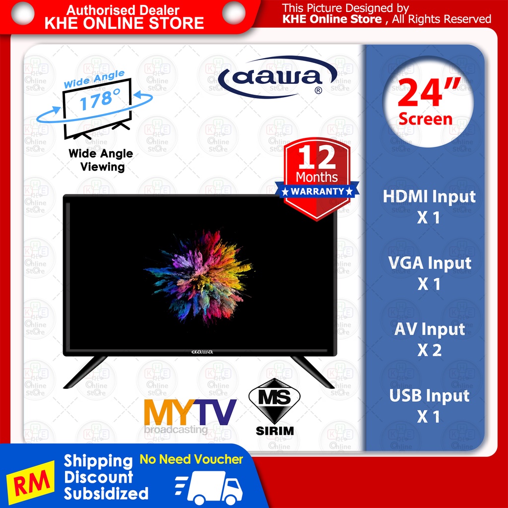 [Grade A New Screen Panel ] Dawa 24" LED TV Non Smart TV with DVB-T ...